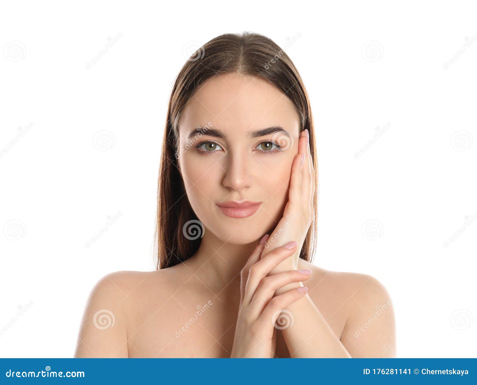 Portrait of Young Woman with Face on White Background Stock Image ...