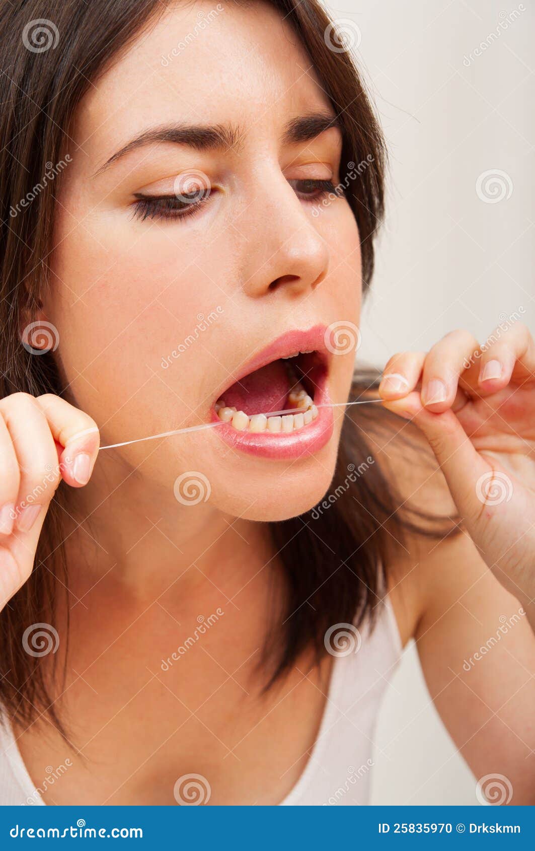 Portrait of a Young Woman Flossing Stock Photo - Image of detail ...