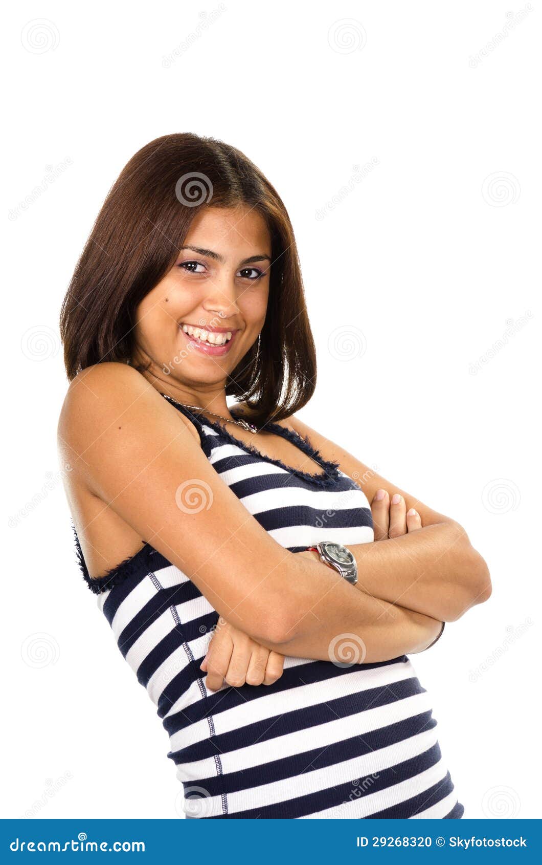 Portrait of Young Woman with Folded Arm Stock Photo - Image of hair ...