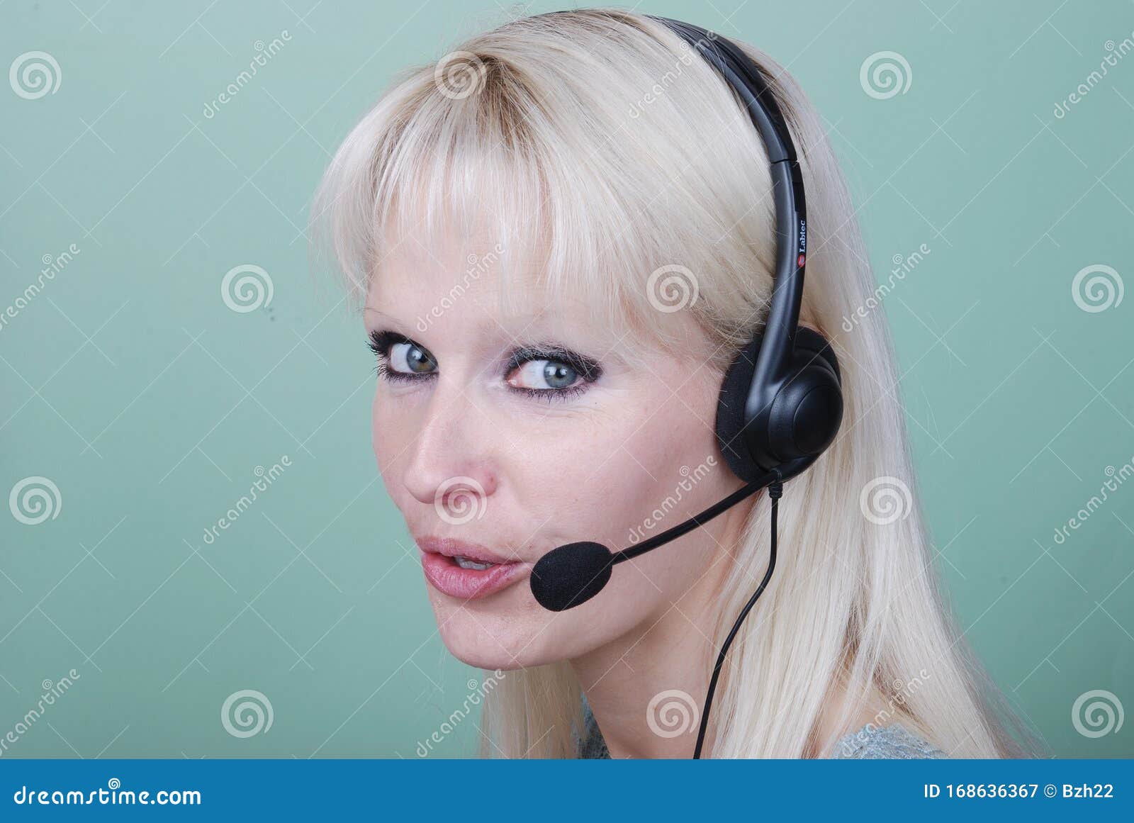 Portrait of Woman with Headset Stock Image - Image of technology ...
