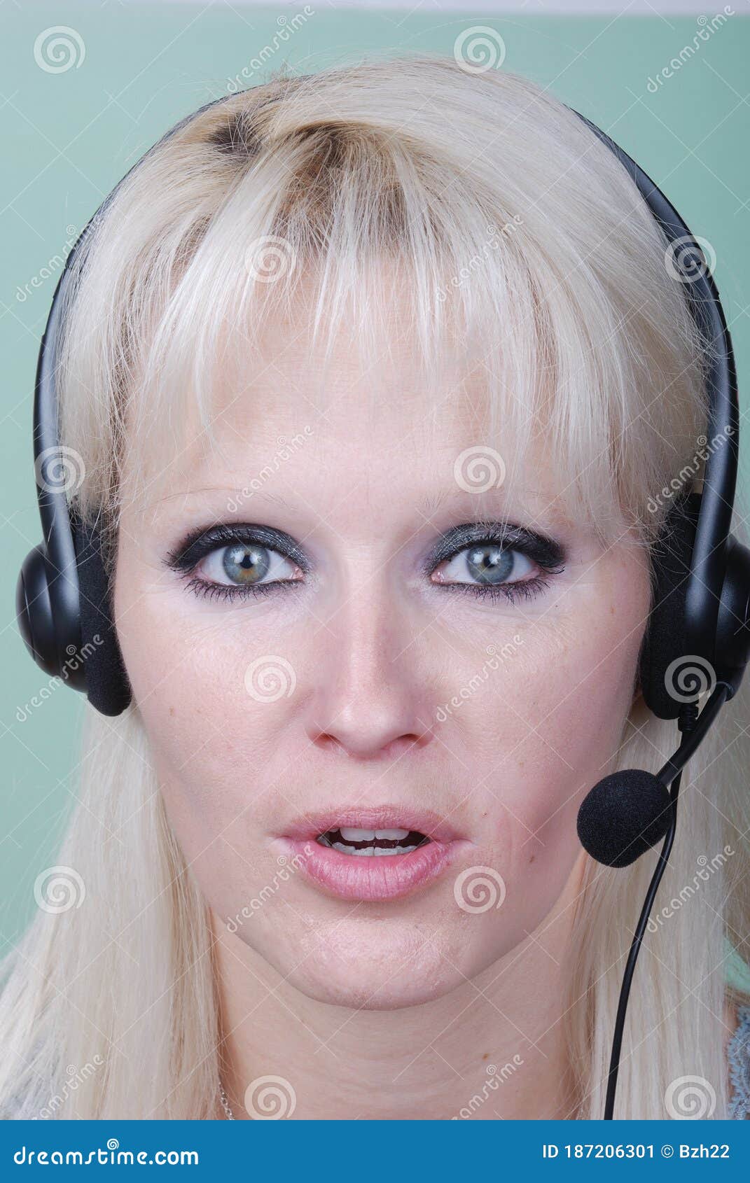 Young woman with headset stock image. Image of technology - 187206301