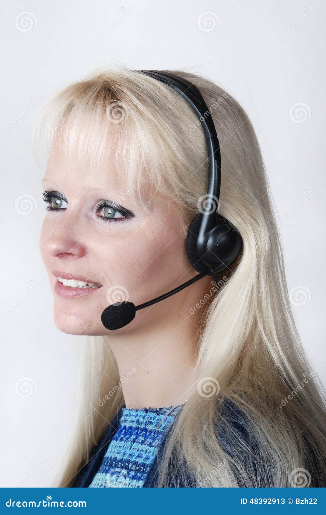 Portrait of Young Woman with Headset Stock Image - Image of technology ...