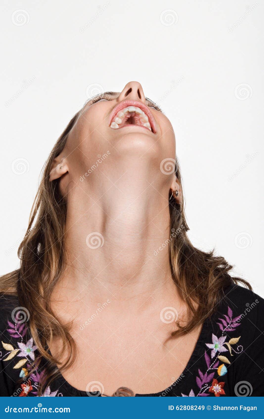 Portrait of Young Woman with Her Head Back Laughing Stock Image - Image ...