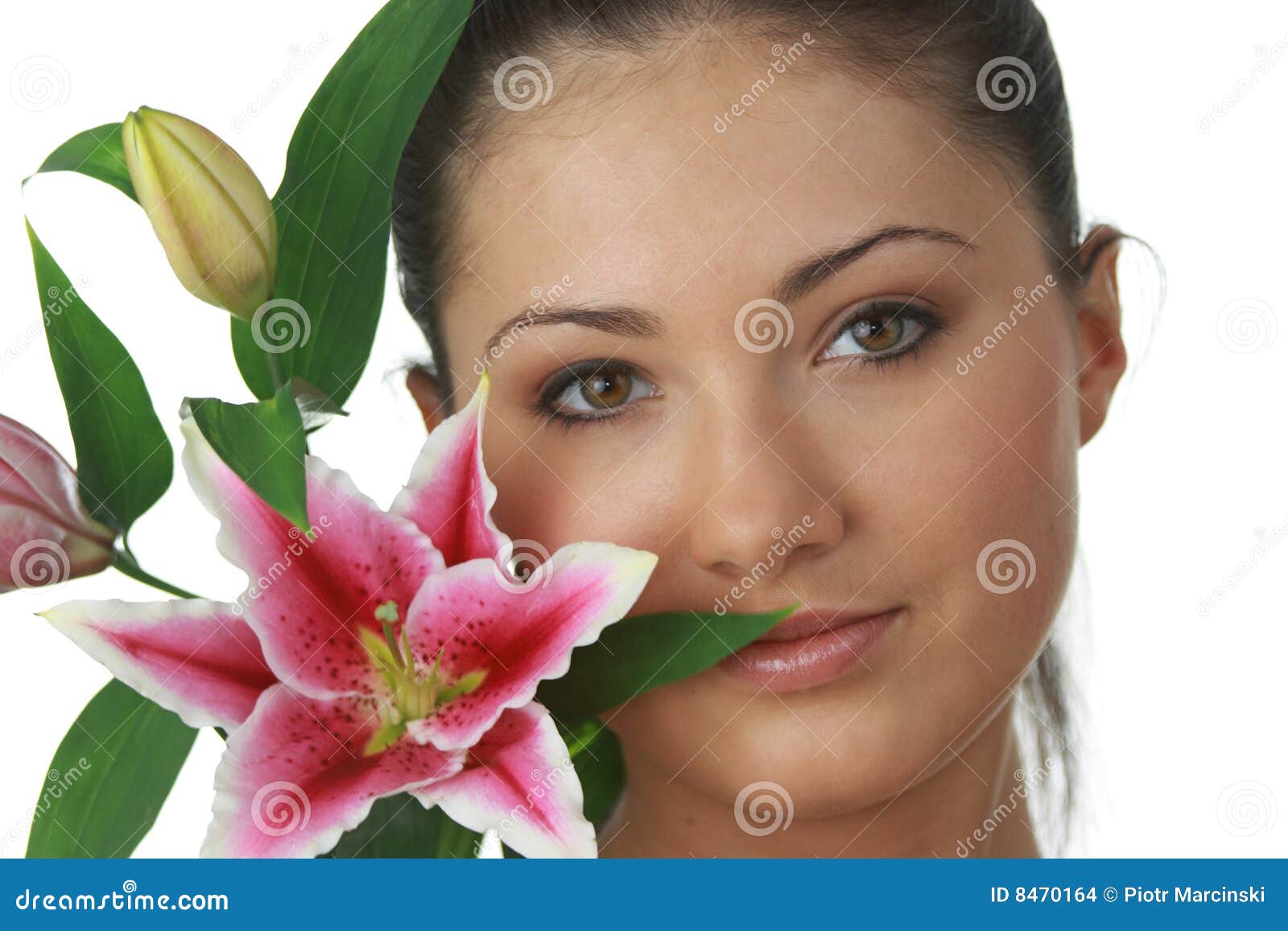 Portrait of Young Woman with Lilly Stock Photo - Image of lily, happy ...