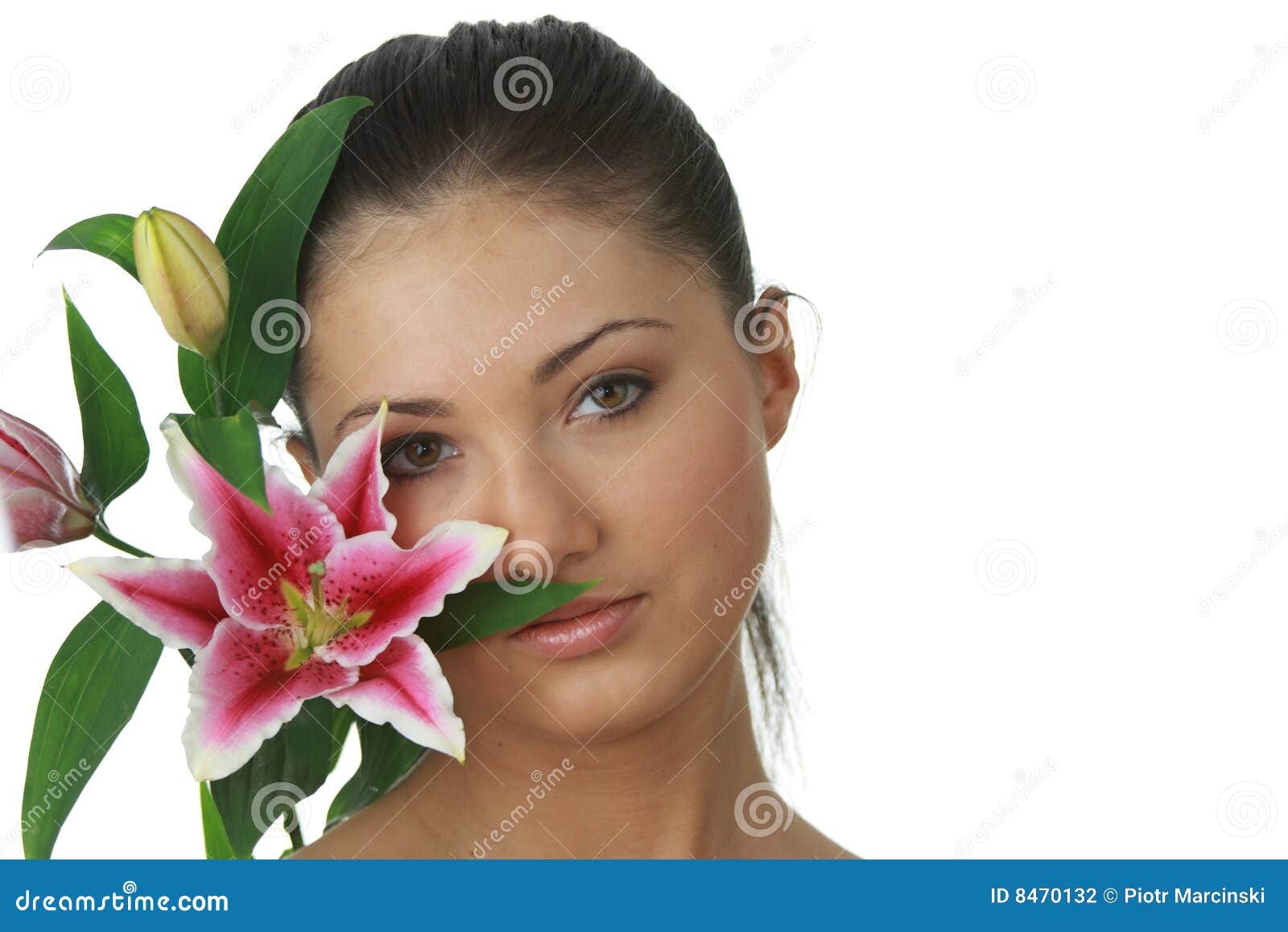 Portrait of Young Woman with Lilly Flower Stock Photo - Image of ...