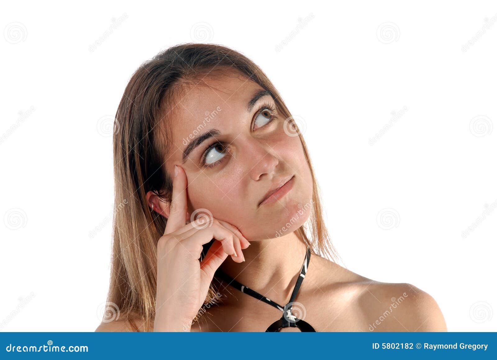Portrait of Young Woman Looking Upward Stock Photo - Image of thinking ...