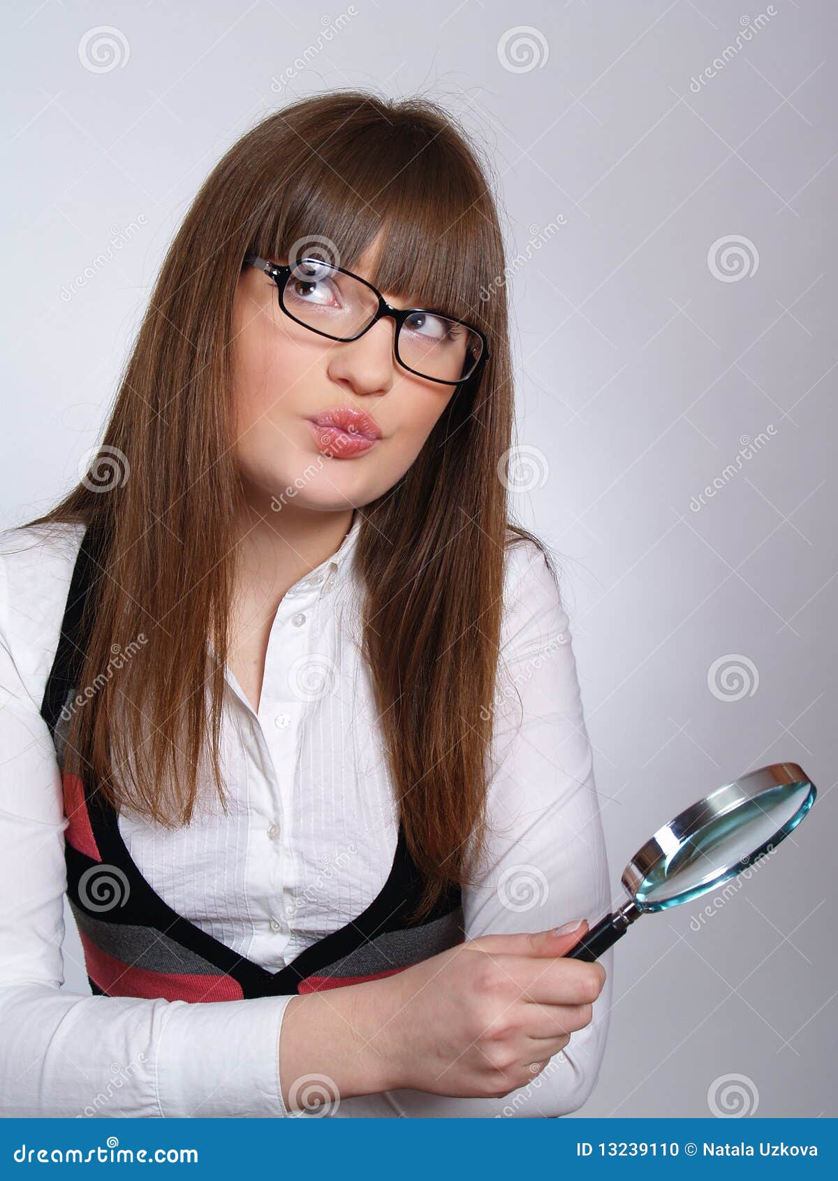 Portrait of Young Woman with a Magnifier Stock Photo - Image of ...