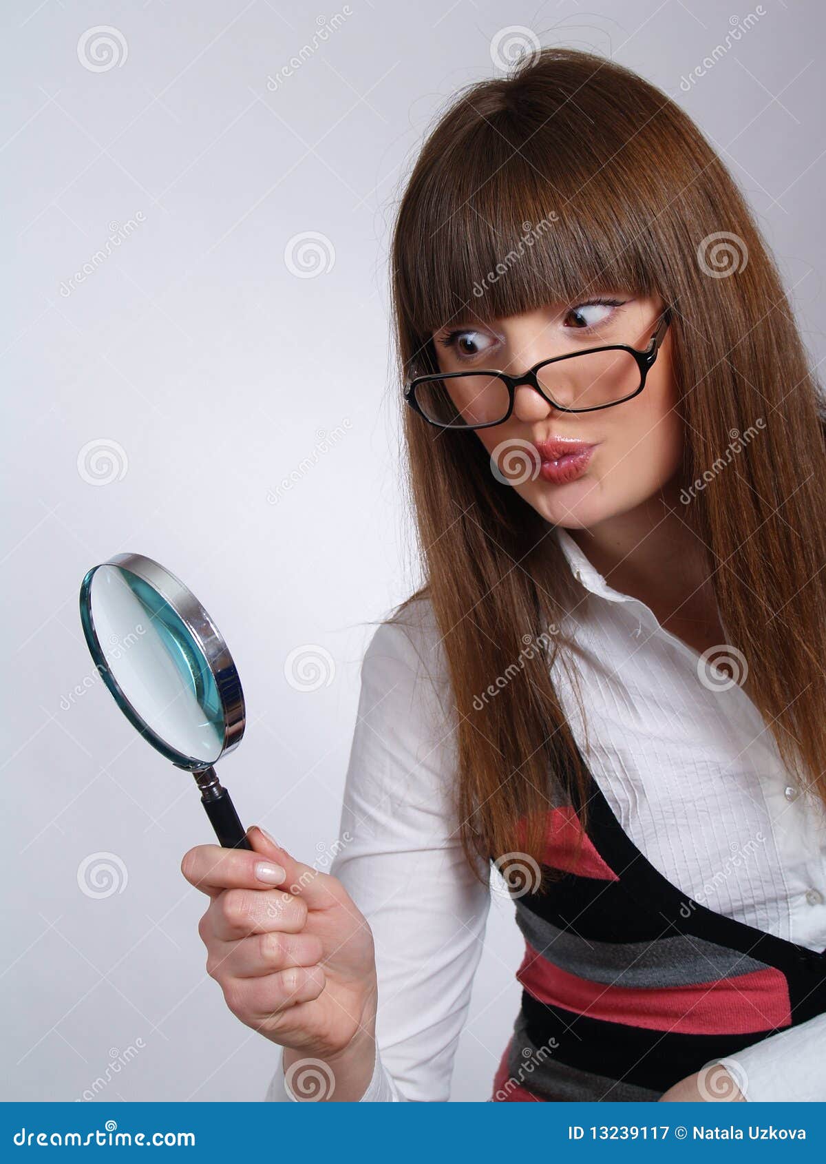 Portrait of Young Woman with a Magnifier Stock Image - Image of human ...