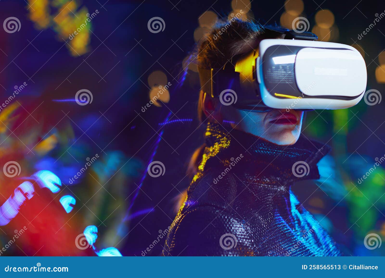 Portrait of Young Woman in Metaverse in Vr Headset Stock Image - Image ...