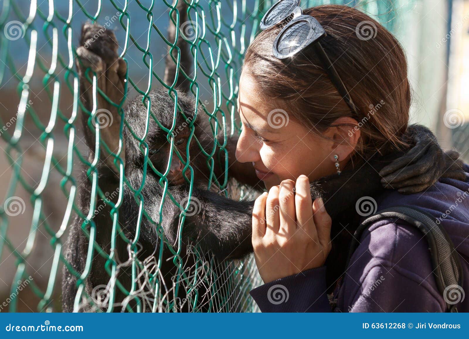 Portrait of a Young Woman Playing and Hugging Spider Monkey Stock Photo ...