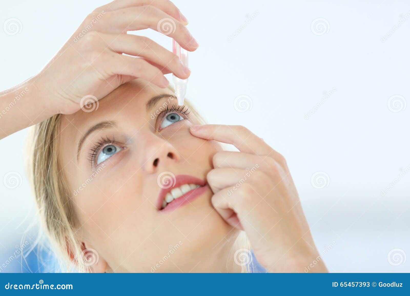 Portrait of Young Woman Putting Eye Drops Stock Image - Image of blond ...