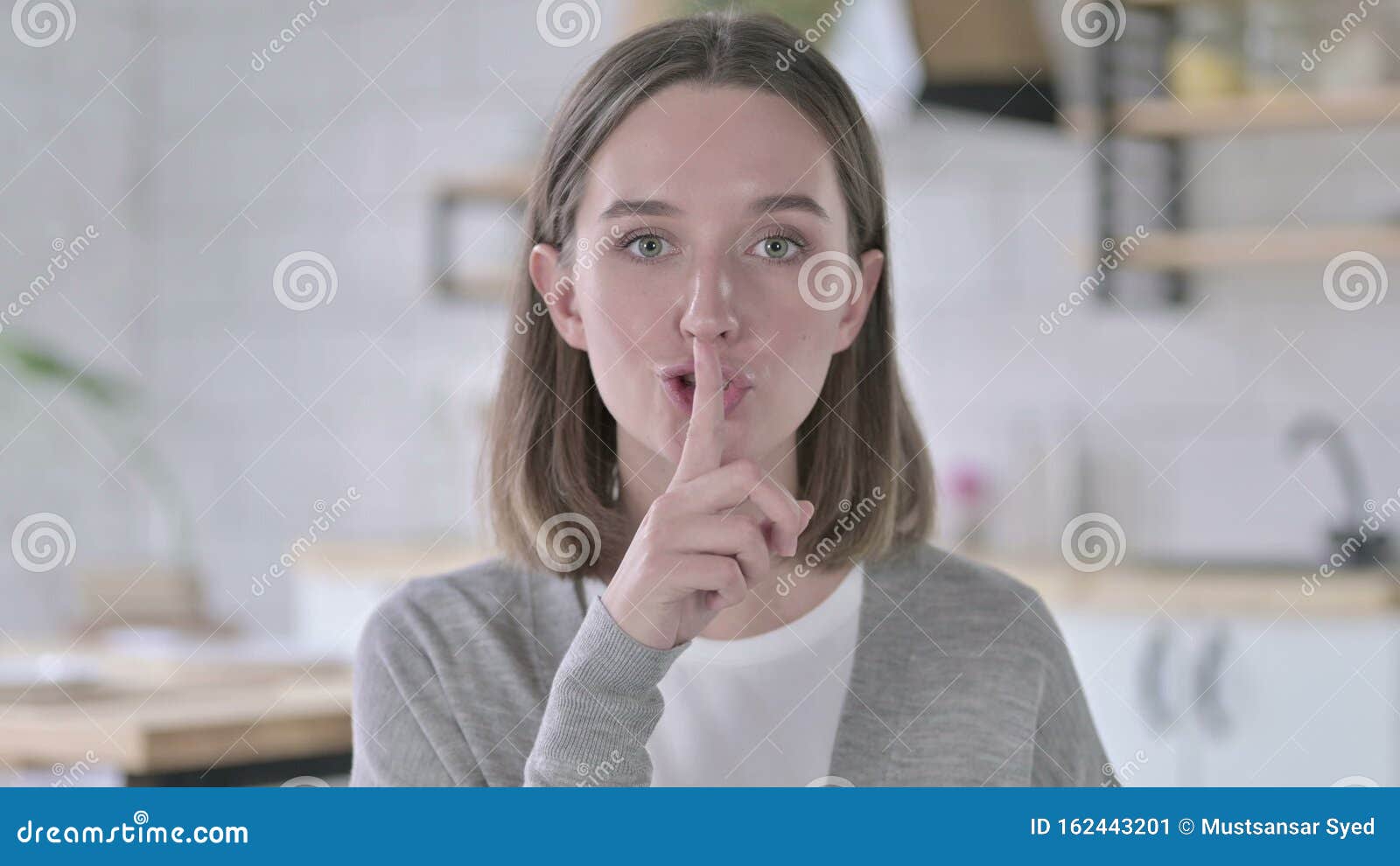 Portrait of Young Woman Putting Finger on Lips Stock Video - Video of ...