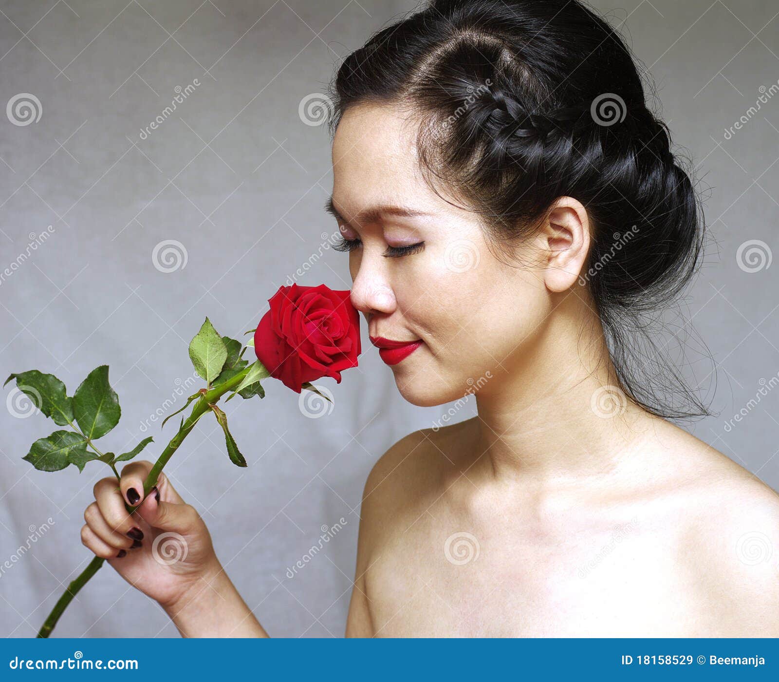 Portrait of Young Woman with a Red Rose Stock Image - Image of gift ...
