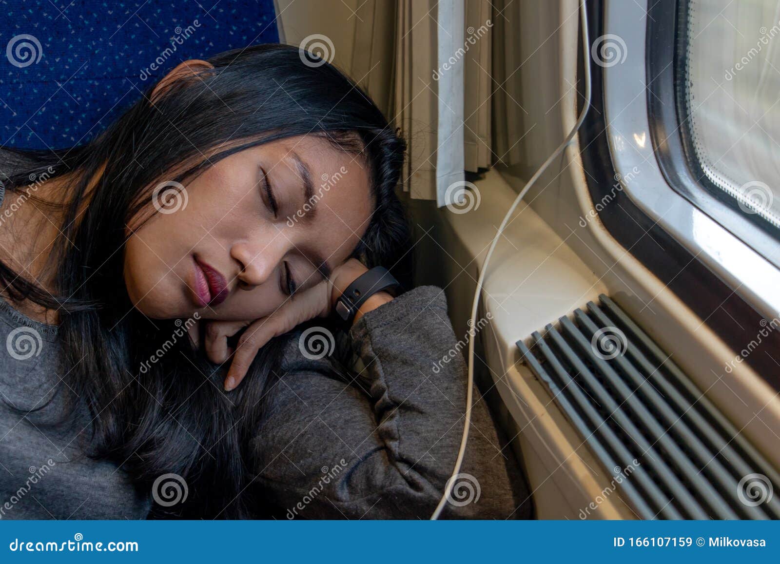 The Portrait Of Young Woman Sleeping On A Train Stock Image Image Of Person Holiday 166107159
