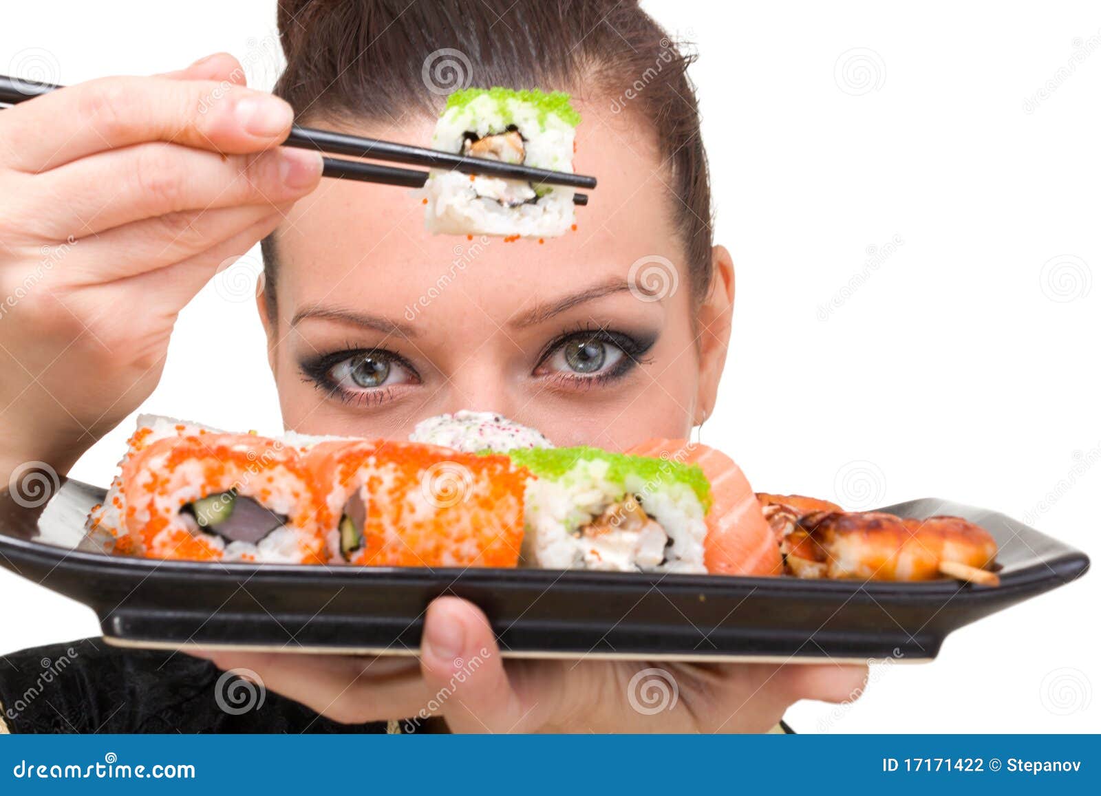 Portrait of Young Woman with Sushi Stock Photo - Image of lunch ...