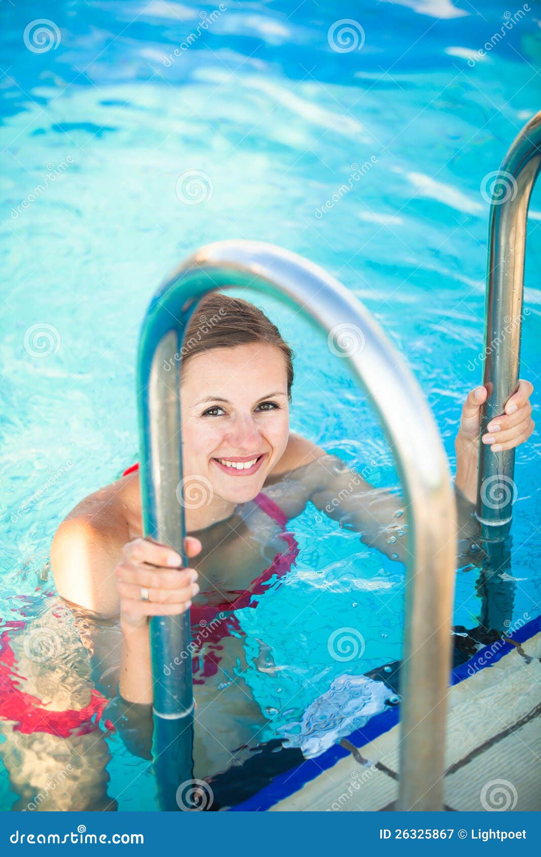 Portrait of a Young Woman in a Swimming Pool Stock Image - Image of ...