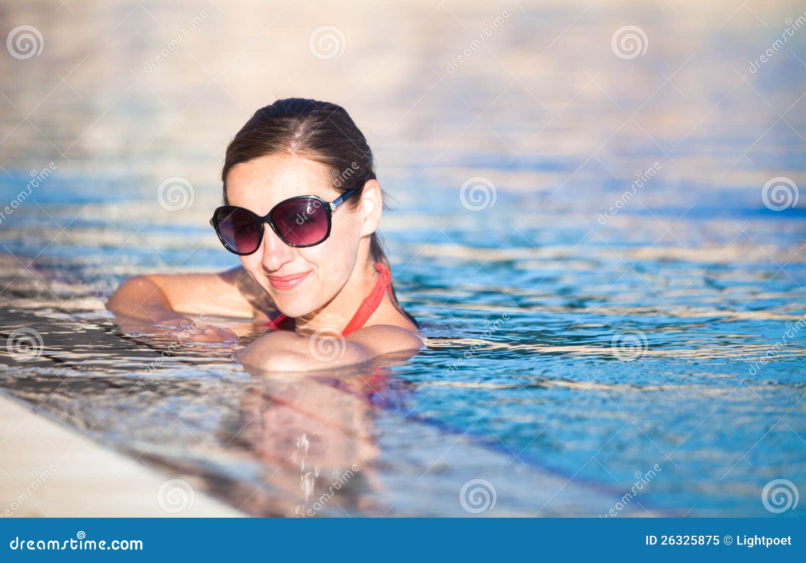 Portrait of a Young Woman in a Swimming Pool Stock Image - Image of ...