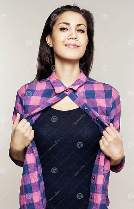 Portrait Of Young Woman Taking Her Shirt Off Stock Image Image Of