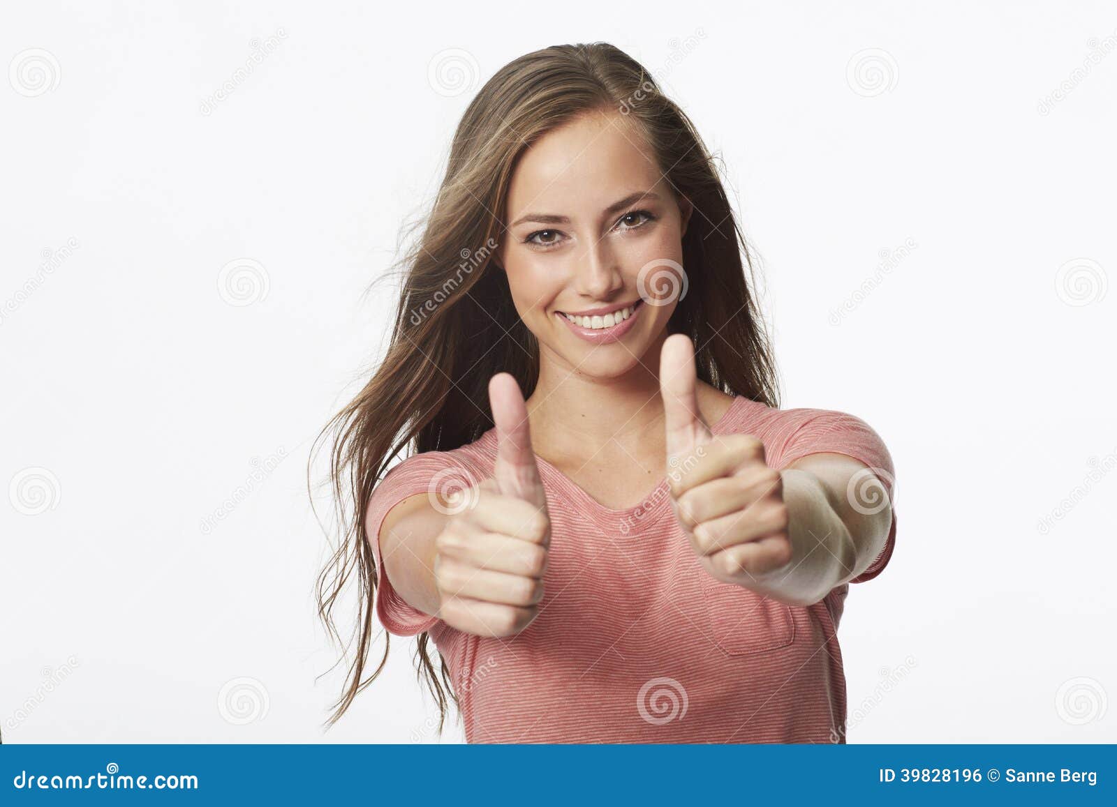 Portrait of Young Woman with Thumbs Up Stock Photo - Image of long ...