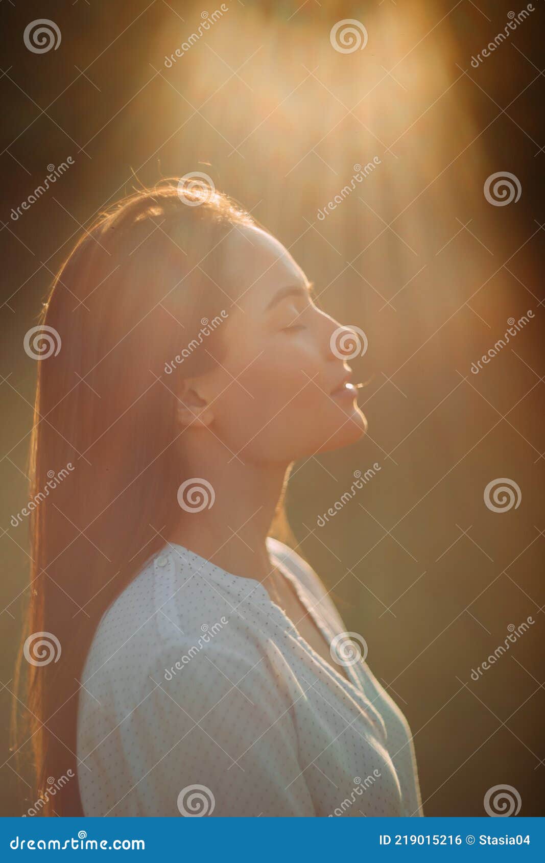 Portrait of Young Woman Under Sun Rays Stock Photo - Image of happy ...