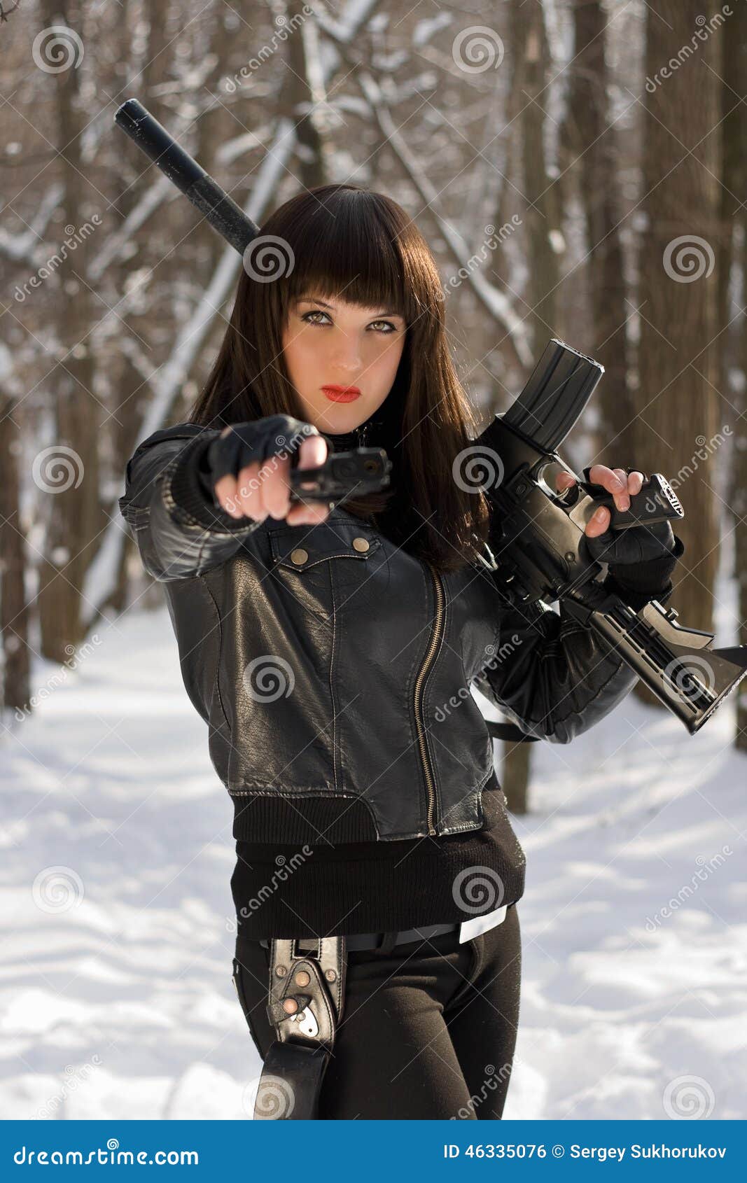 Portrait of Young Woman with Weapon Stock Photo - Image of killer ...