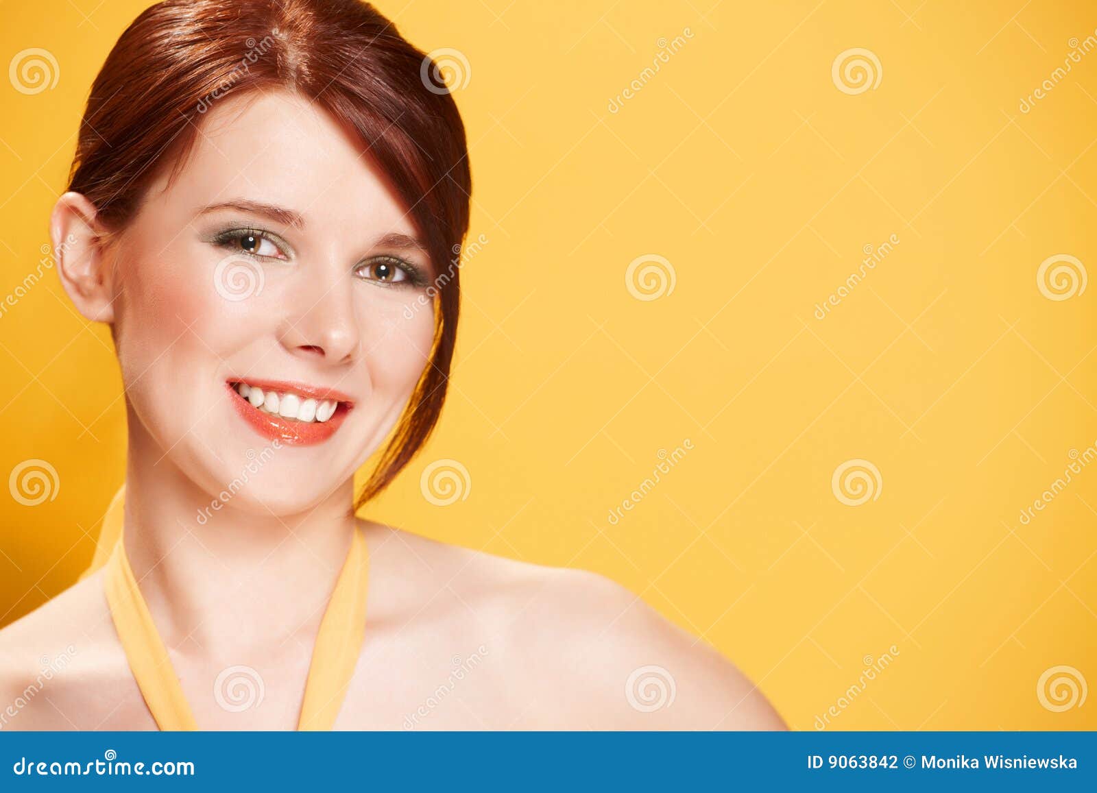 Portrait of Young Woman on Yellow Background Stock Photo - Image of ...