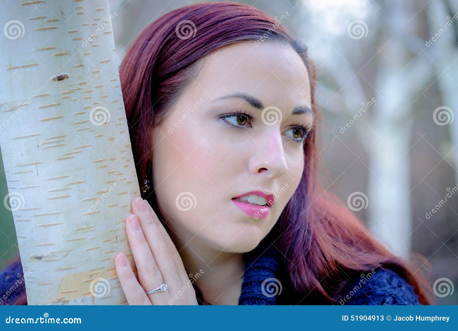 Portrait of Young Women Holding Tree Stock Image - Image of hair ...