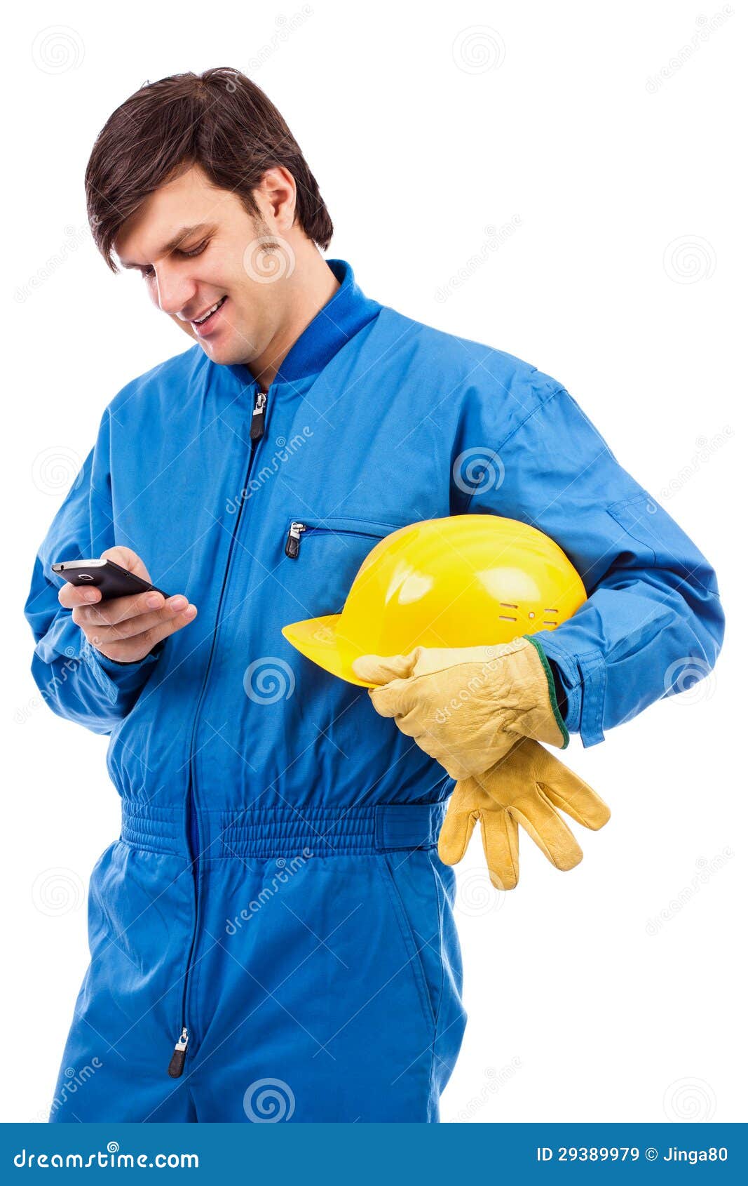 Portrait Of A Young Worker Using Mobile Phone Stock Image - Image of ...