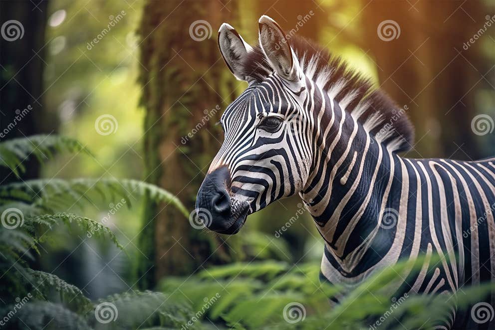 Portrait of Zebra in Forest Stock Illustration - Illustration of wild ...