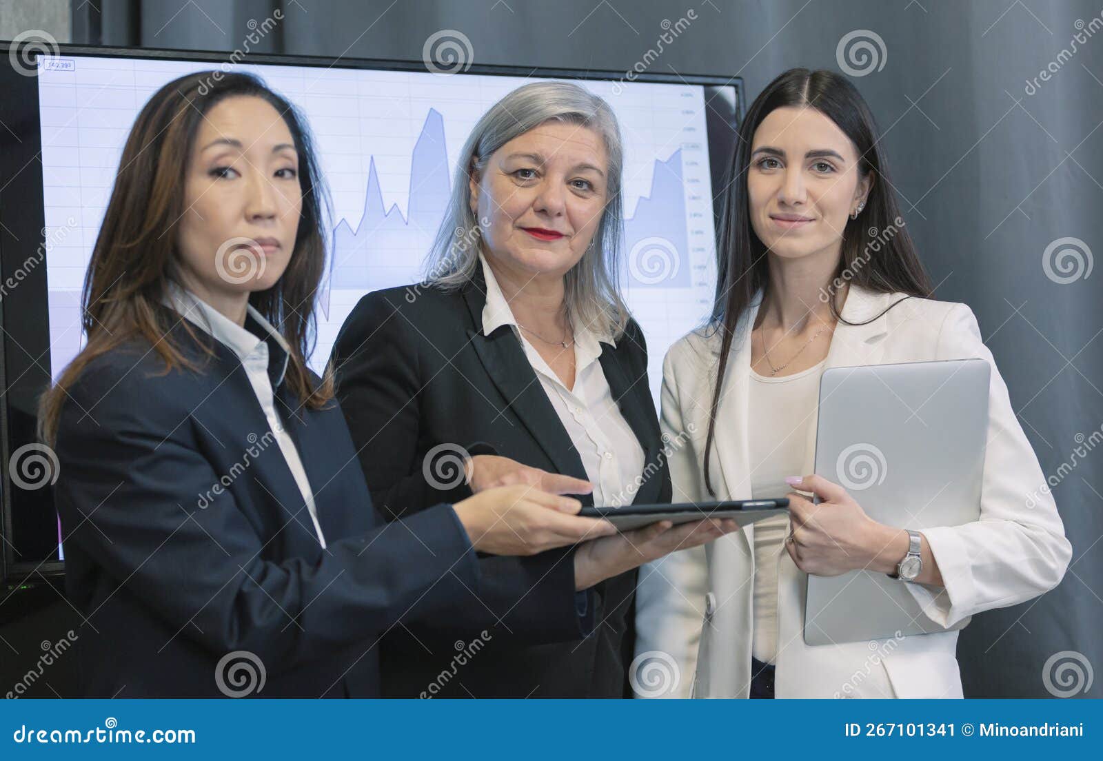 Portraits of Business Women on Background with Graphs Stock Image ...