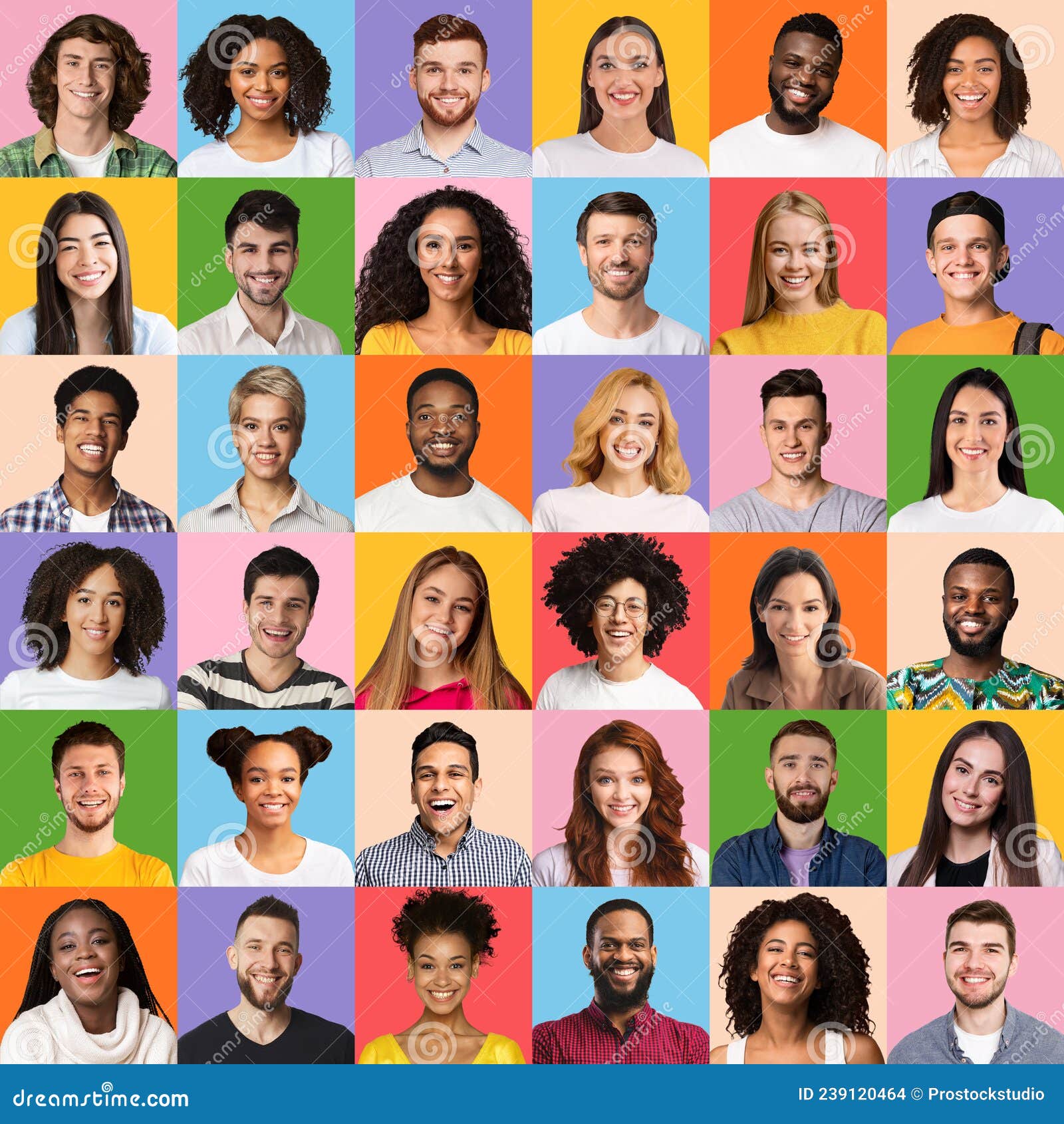 Portraits Collage. Bright Set of Different Multiracial People Faces on ...