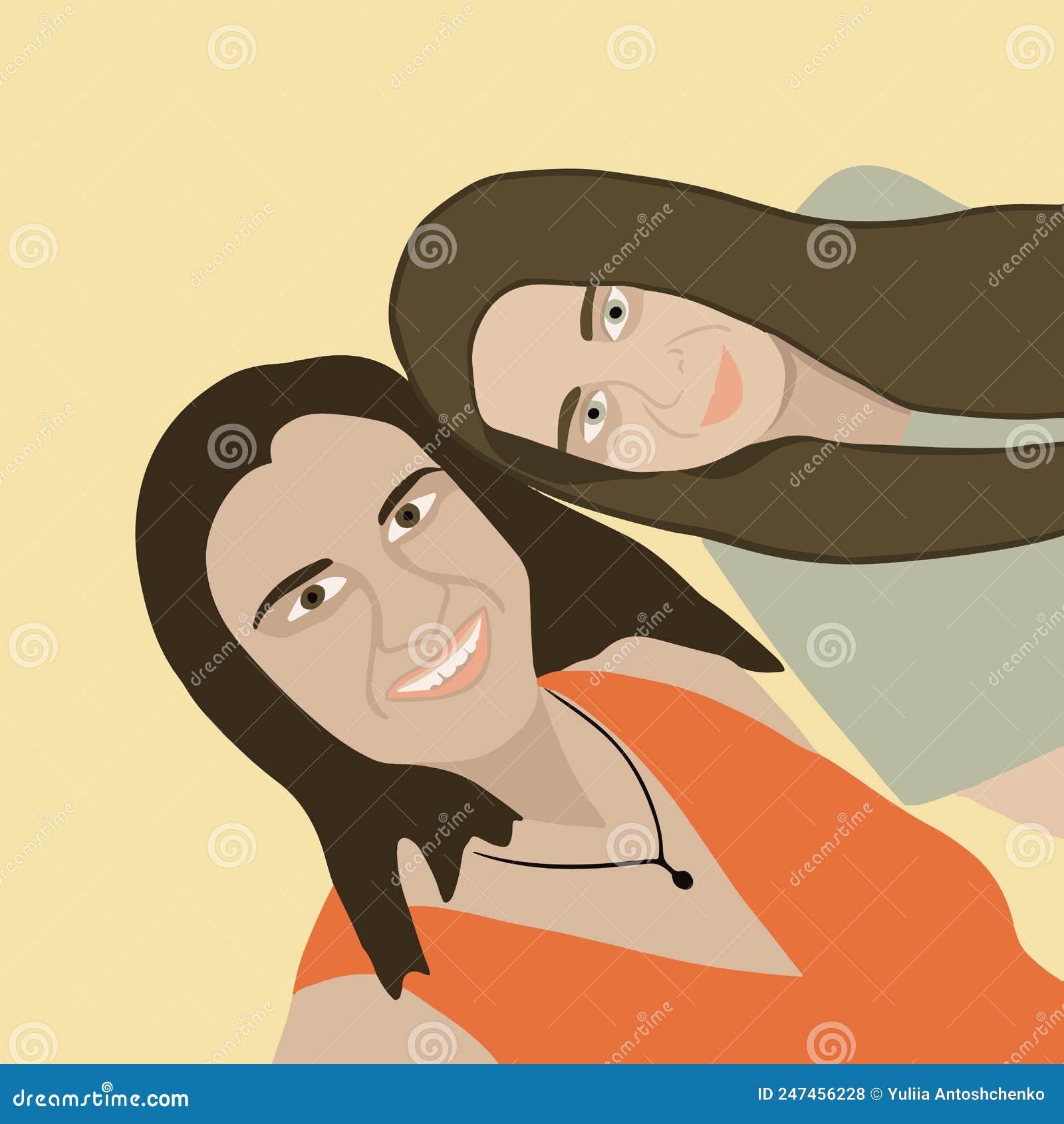 Portraits de deux amies. illustration de vecteur. Illustration du mode ...