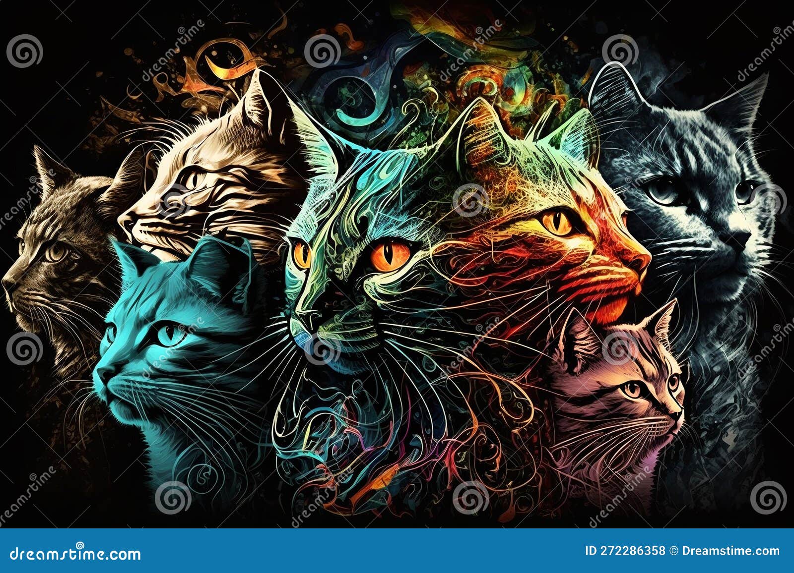 Portraits of Decorative Cats Stock Illustration - Illustration of ...
