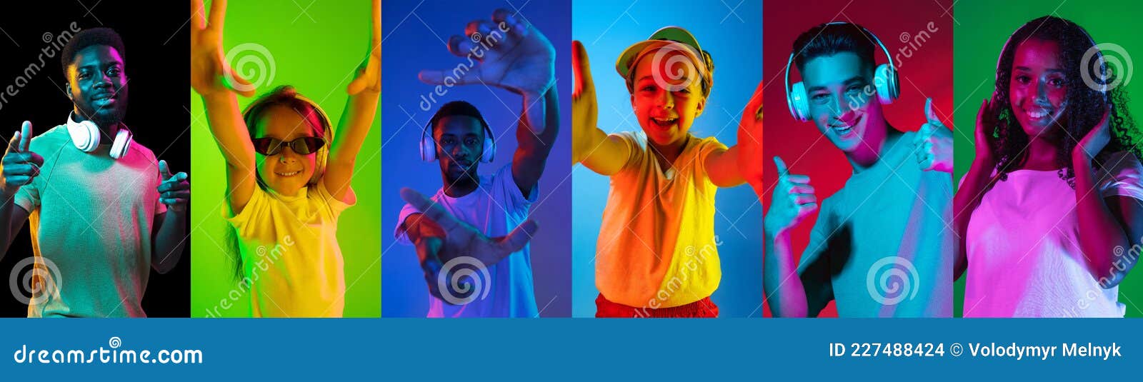 Portraits of Group of Multiethnic People on Multicolored Background in ...