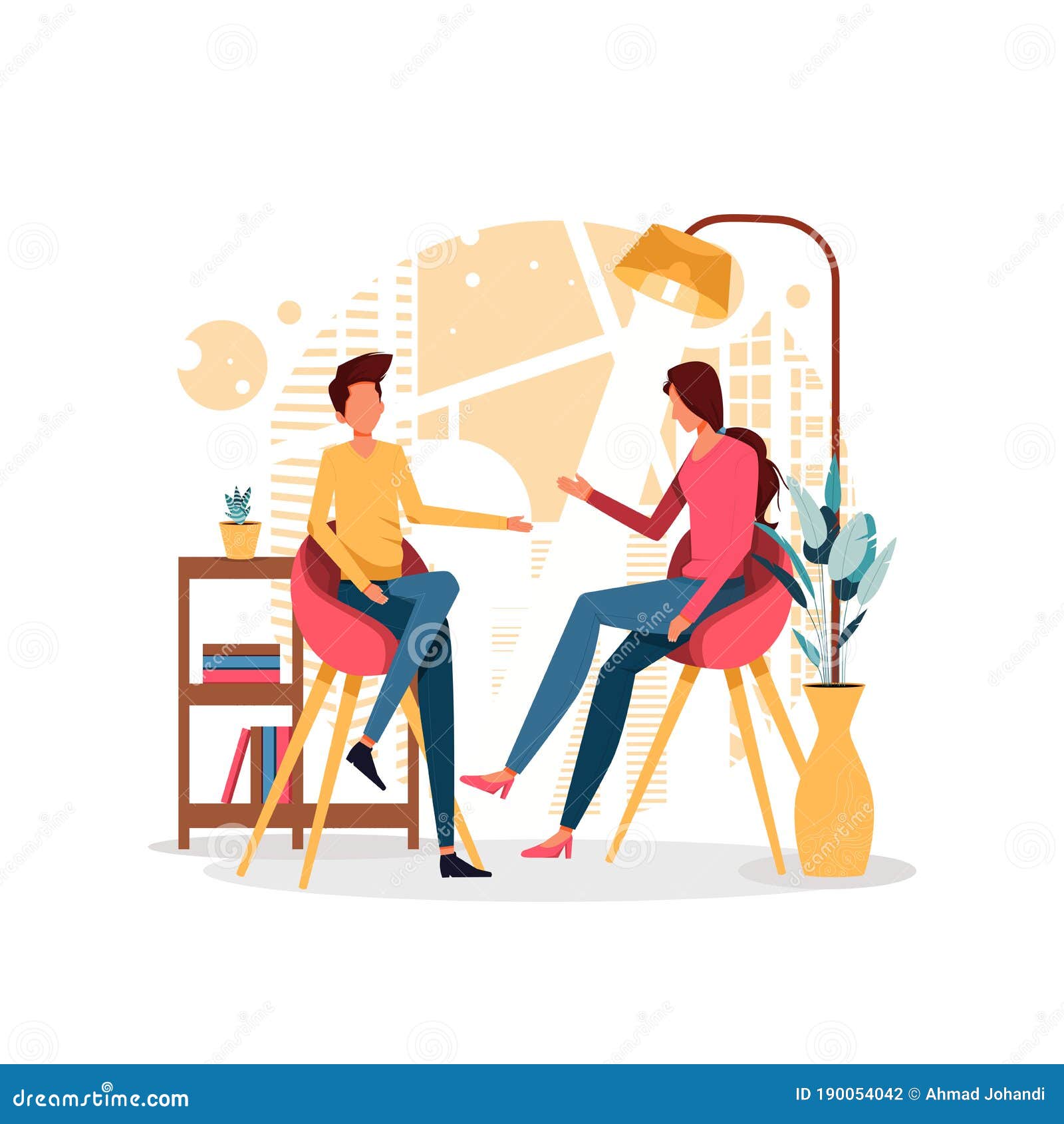Portraits of Man and Woman Talking, Flat Design Concept. Vector ...