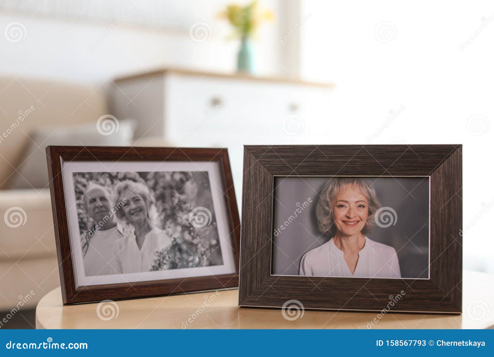 Portraits in Stylish Frames on Table Stock Image - Image of pensioner ...