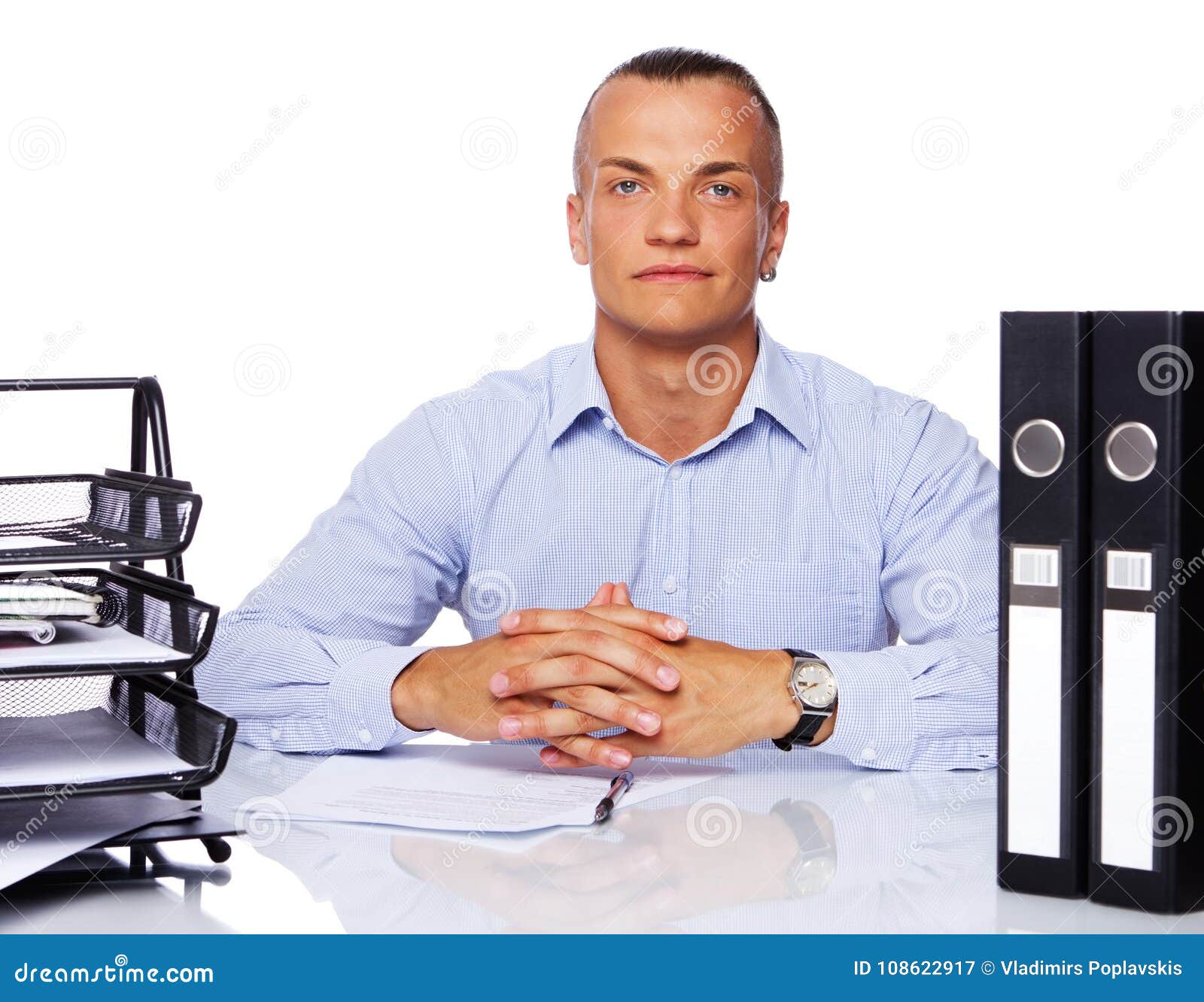 Portraiut of Young Boss Sitting in Front of Table Stock Image - Image ...