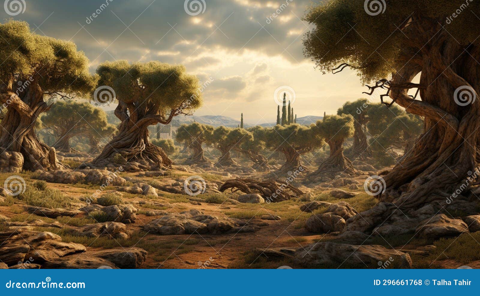 A Grove of Ancient, Twisted Olive Trees Stock Illustration ...