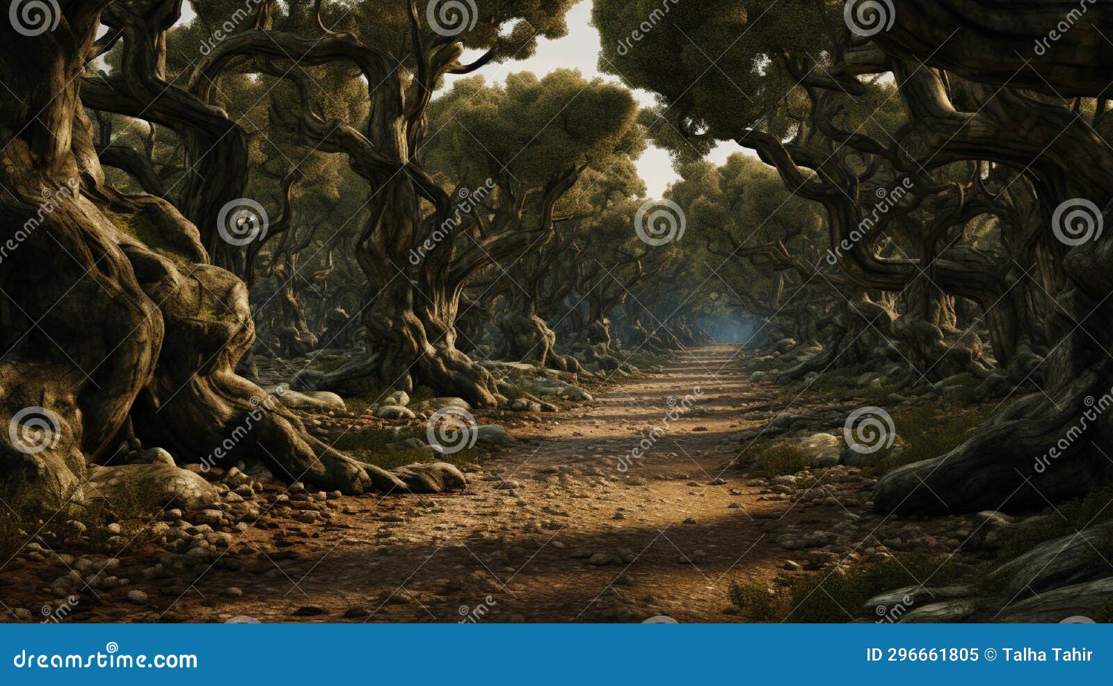 A Grove of Ancient, Twisted Olive Trees Stock Illustration ...