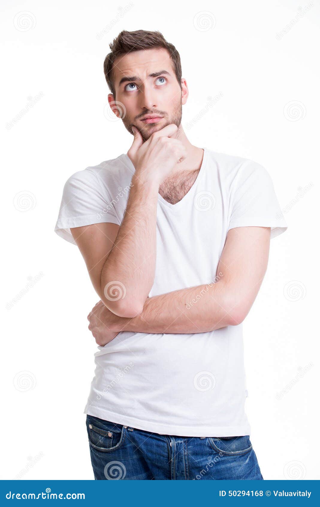 Portret Van De Denkende Man in Toevallig Stock Foto - Image of denk ...