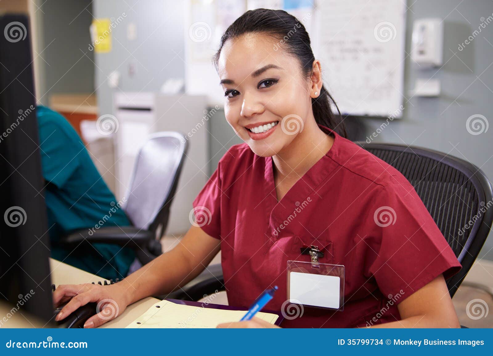 Portret Van De Vrouwelijke Post Van Verpleegstersworking at Nurses ...