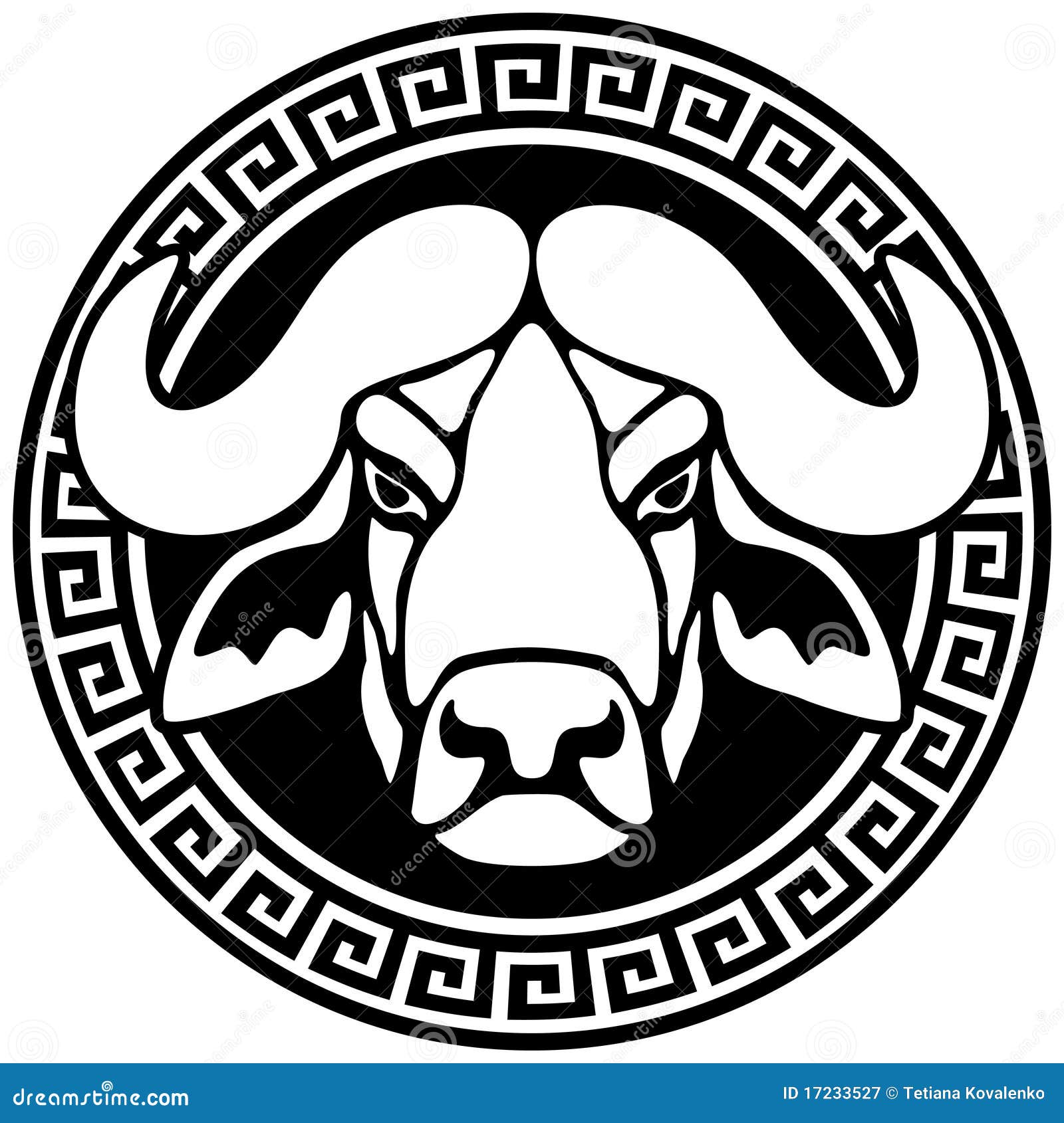 Portret Van Een Buffel in Een Frame Met Een Meander. Vector Illustratie ...