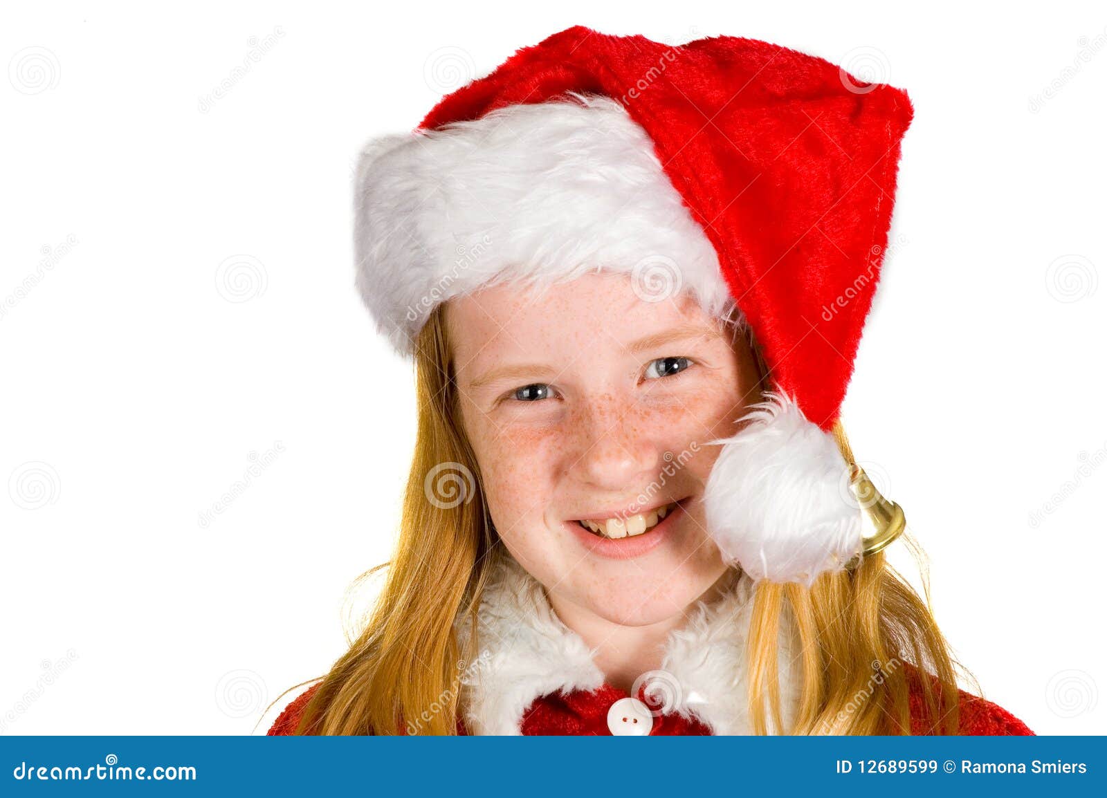 Portret Van Meisje in De Hoed Van Santa Stock Afbeelding - Image of ...