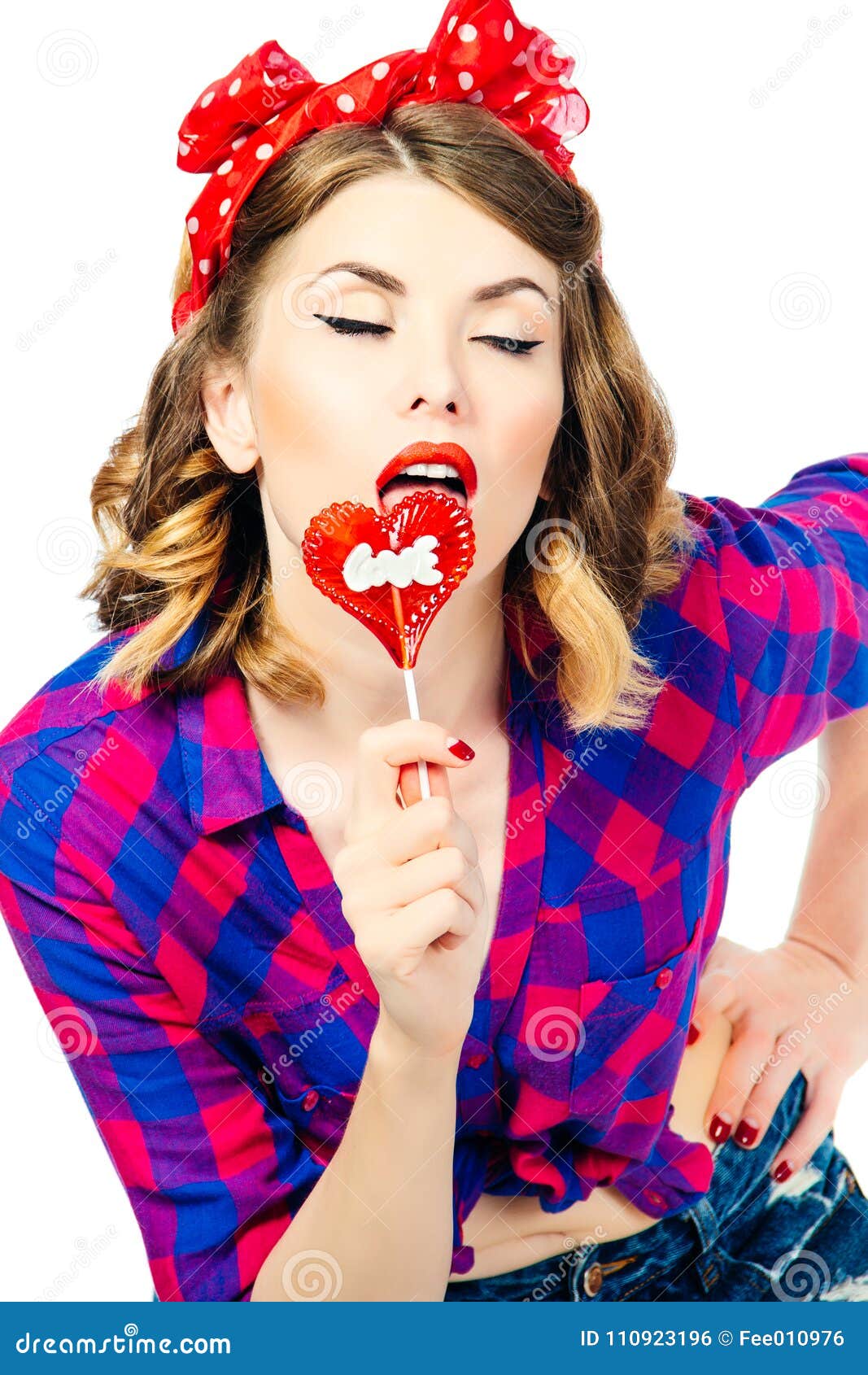 Portret Van Mooie Jonge Sexy Vrouw Met Lolly Stock Foto Image Of