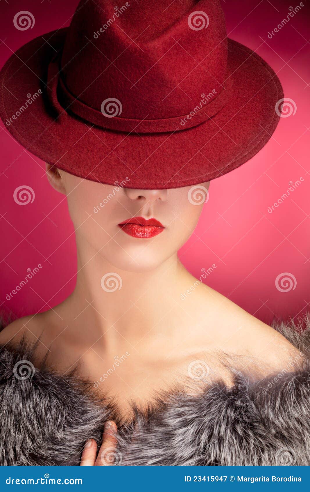 Portret Van Sensualiteit Modieuze Vrouw in Rode Hoed Stock Afbeelding ...