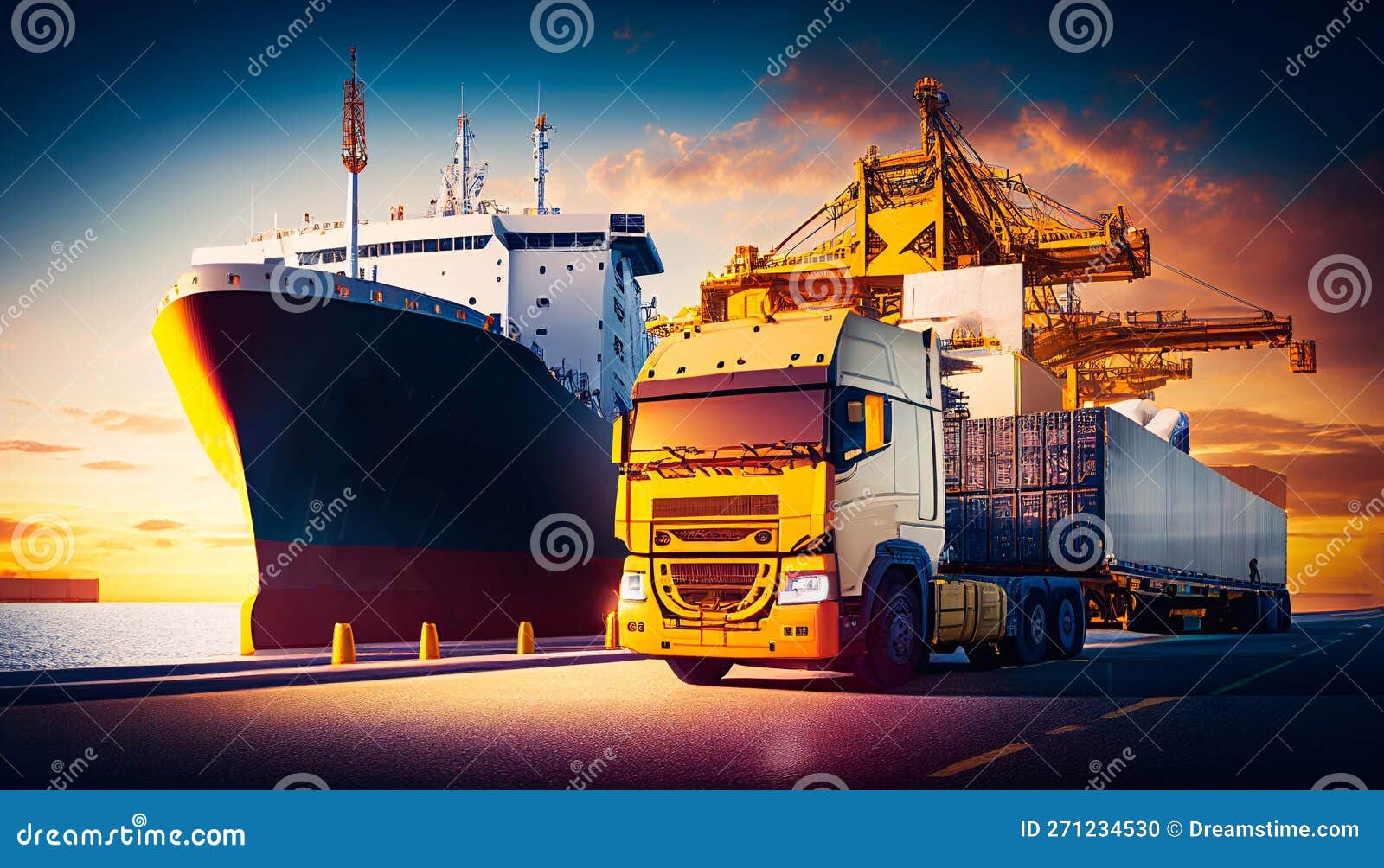 Ports with Cargo Ships and Containers Work with Crane Stock ...