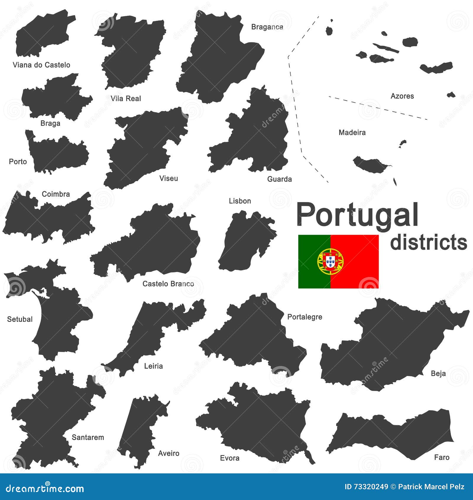 Portugal and districts stock vector. Illustration of lisbon - 73320249
