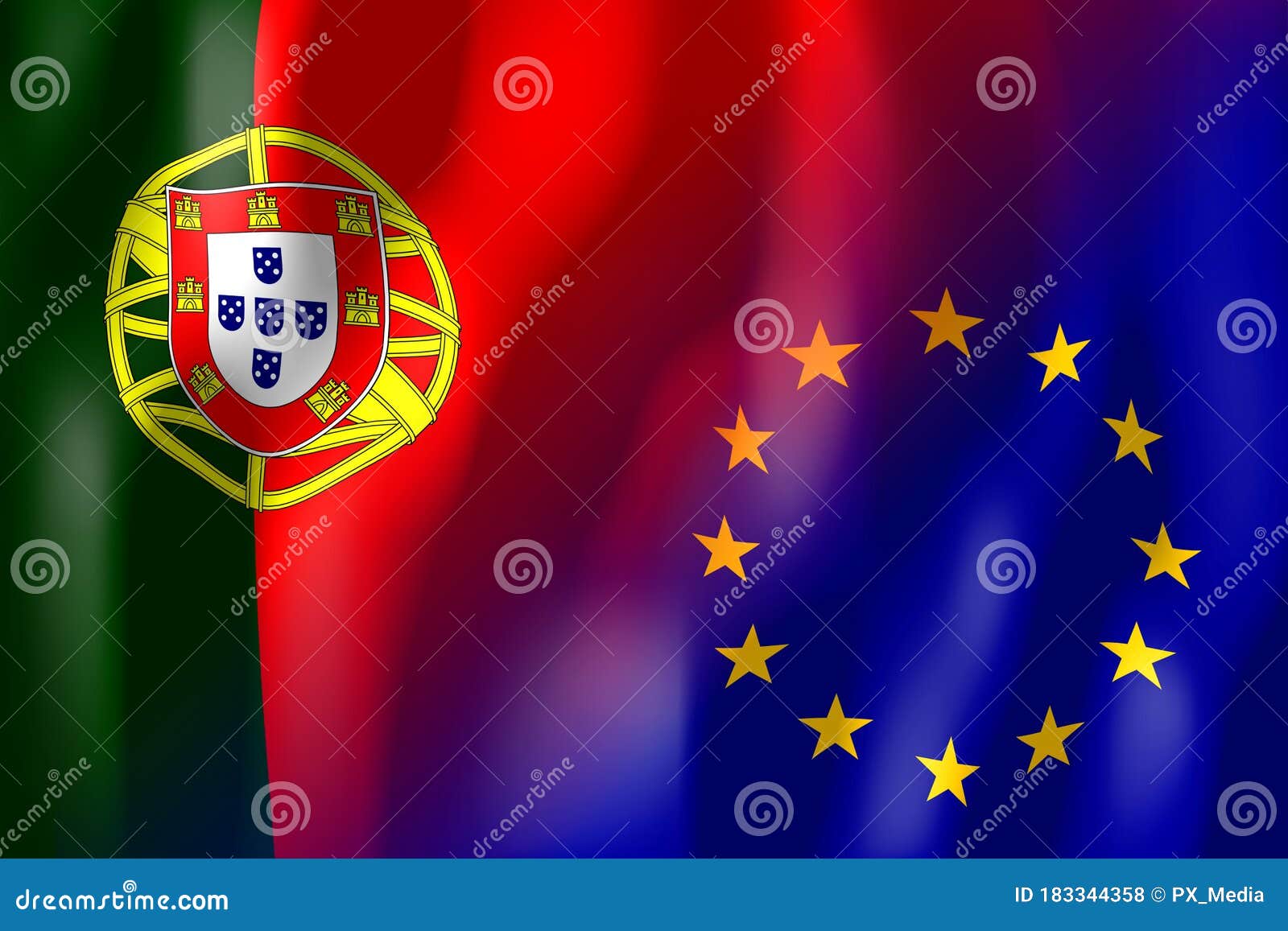 Portugal and European Union Flags Stock Illustration - Illustration of ...