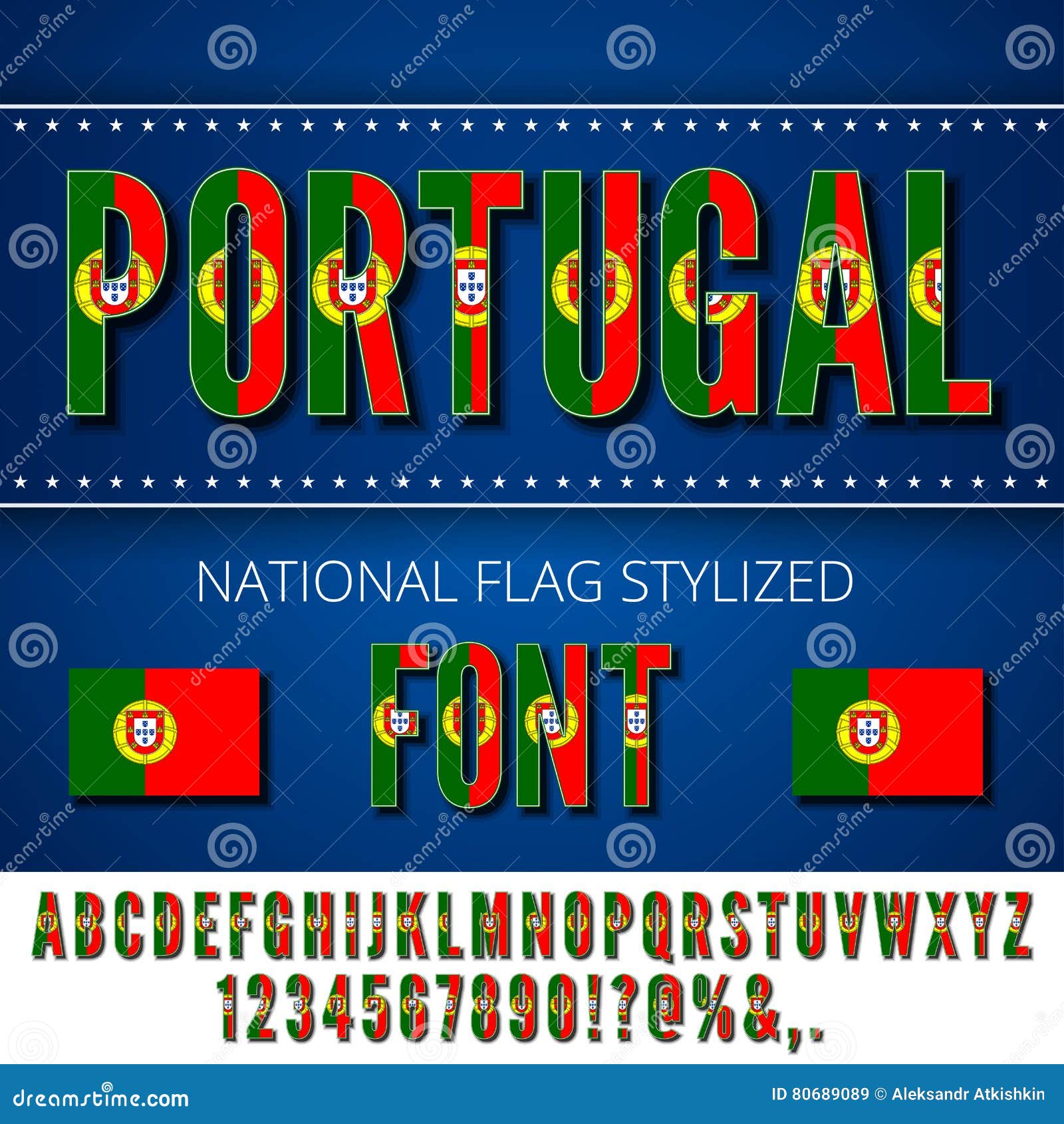 Portugal Flag Font stock vector. Illustration of text - 80689089