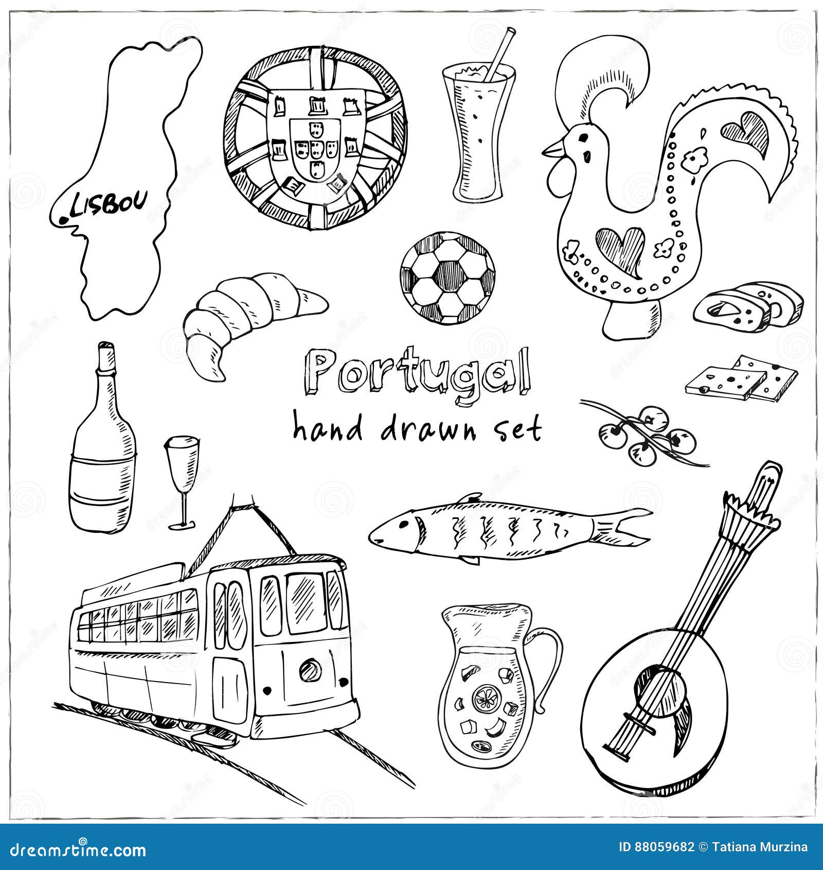 Portugal Isolated Elements and Symbols. Hand Drawn Vector Illustration ...